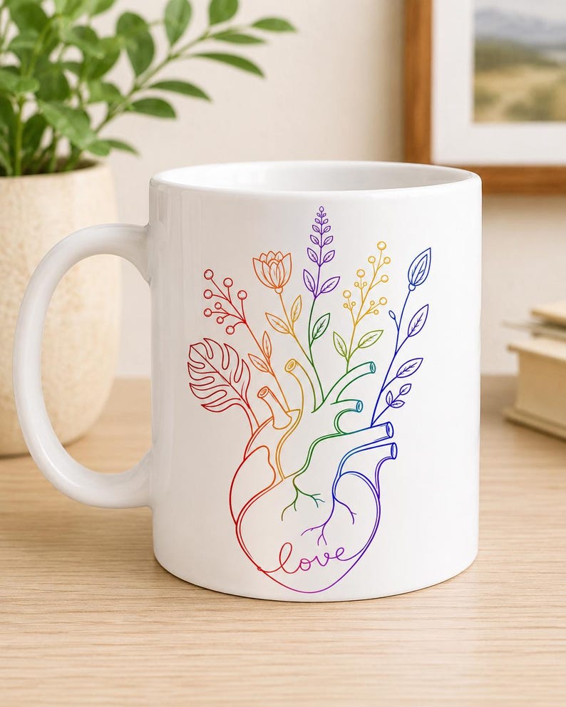 Rainbow Heart Botanical Line Art PNG | Love Pride Design (digital ...