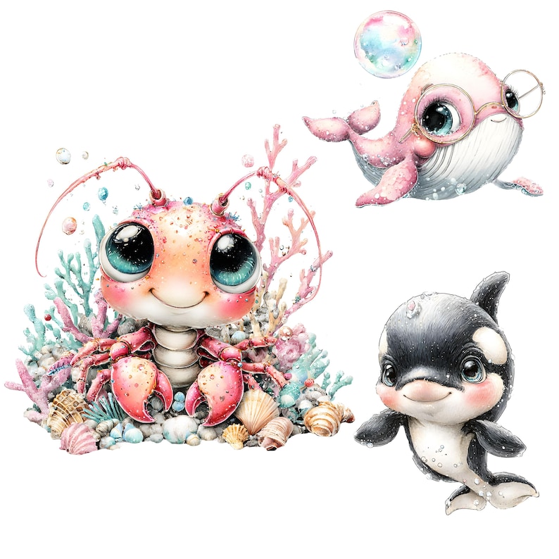 Under Sea Clipart, Ocean Animal Clipart, Whimsical Sea Life, Watercolor ...