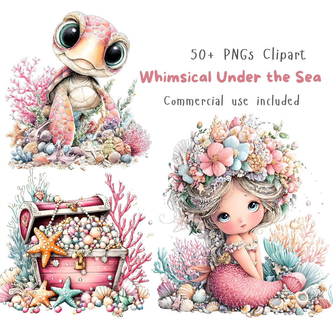 Under Sea Clipart, Ocean Animal Clipart, Whimsical Sea Life, Watercolor ...