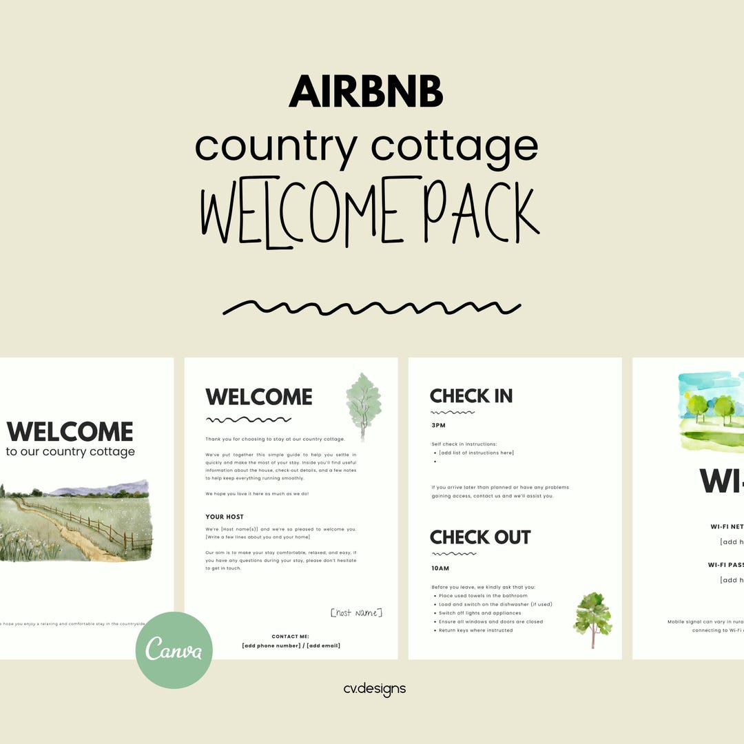 Cottage Airbnb House Manual Template | Editable Canva Welcome Pack ...