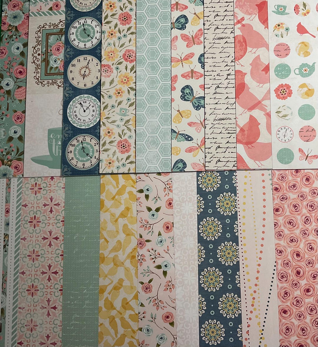 BO BUNNY PAPER Floral Birds Scrapbook Papers Pieces Art Journaling and ...