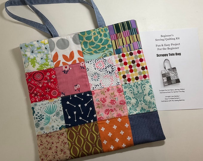 Easy Sewing Kit, SCRAPPY TOTE BAG, Beginner’s Sewing Project, Learn to ...
