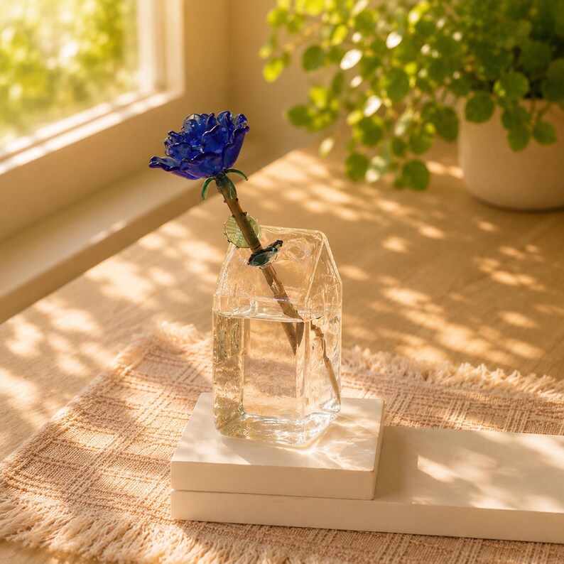 Glass Rose With Vase, Hand Blown Forever Rose Gift for Wife or ...