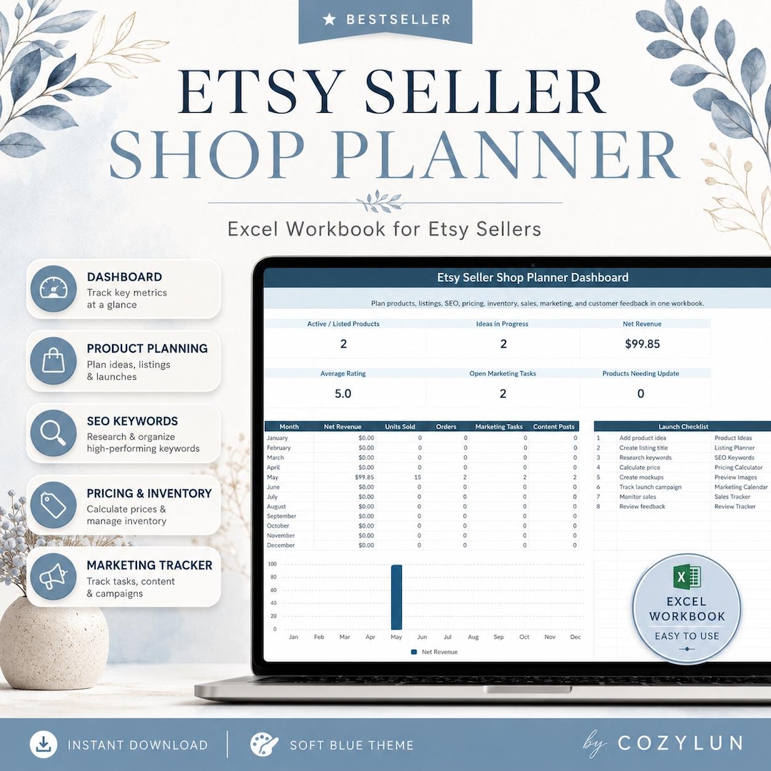 Etsy Seller Shop Planner Excel Spreadsheet, Listing Tracker, SEO ...