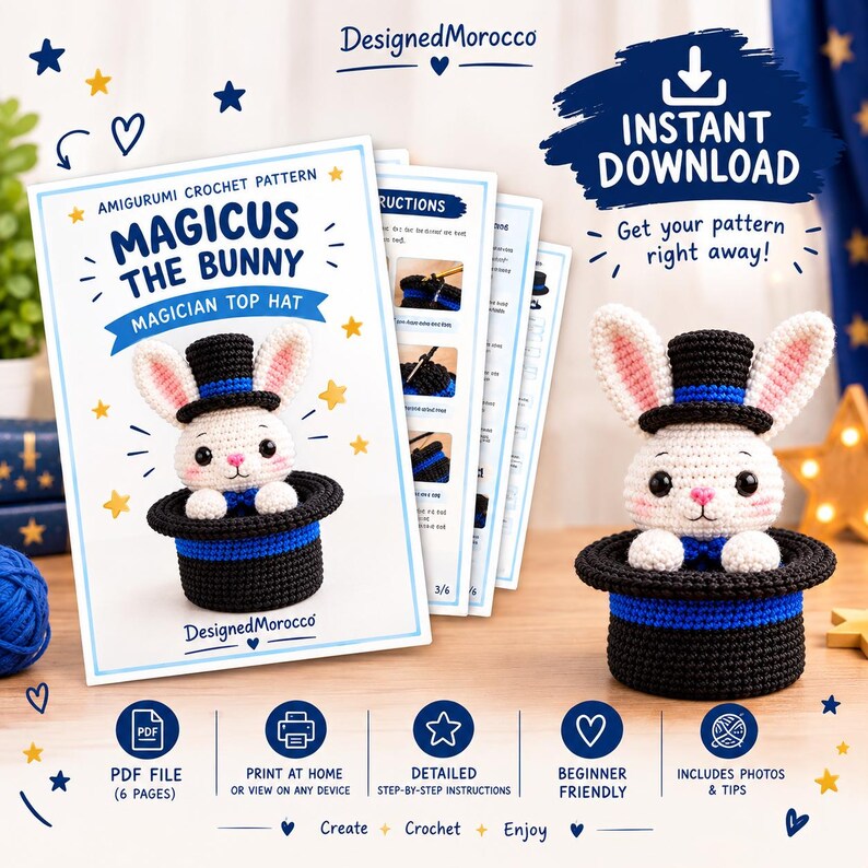 Magicus the Bunny Crochet Pattern, Magician Top Hat Amigurumi (PDF ...