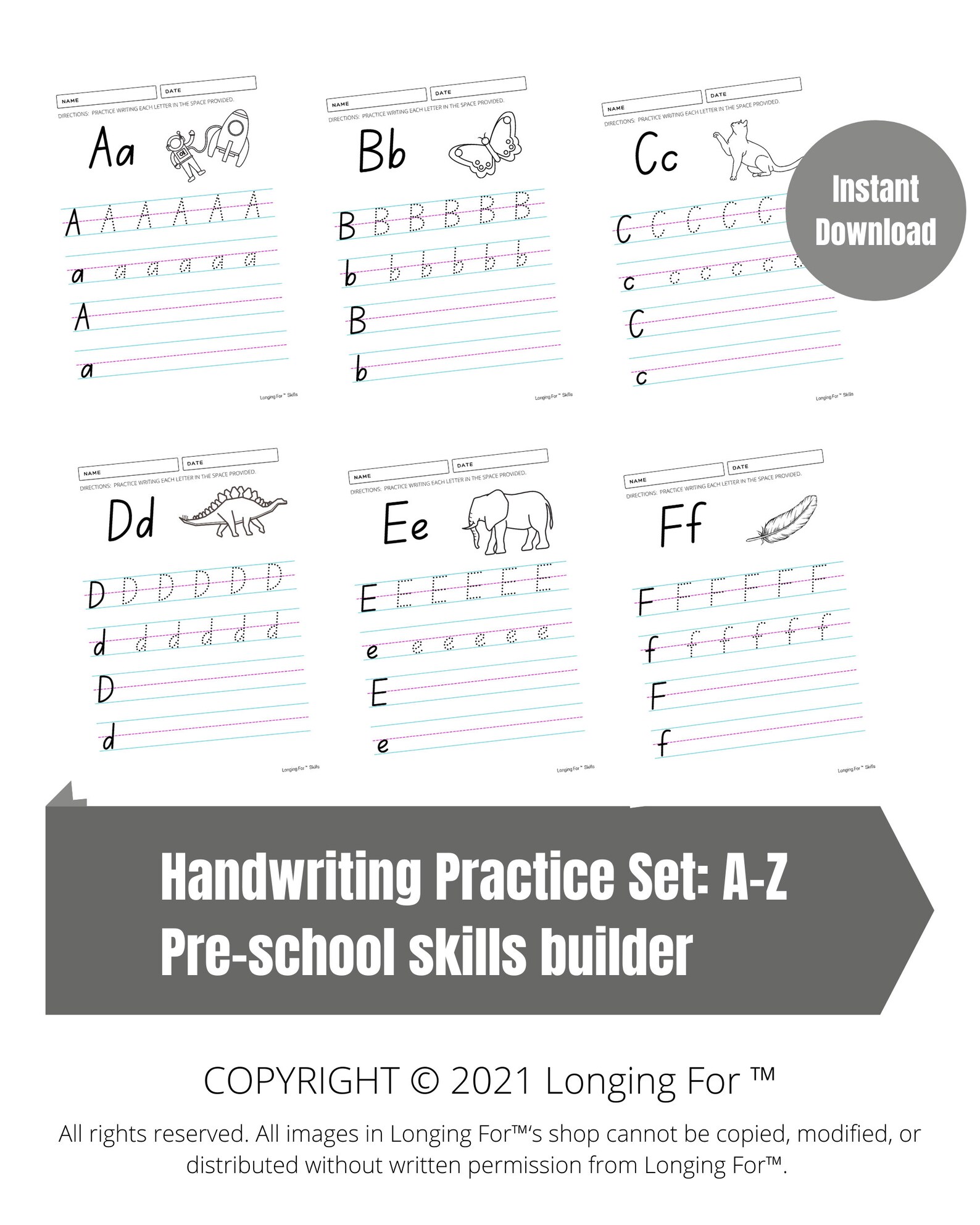 Printable Practice Handwriting Sheet for Kids Pre-school - Etsy