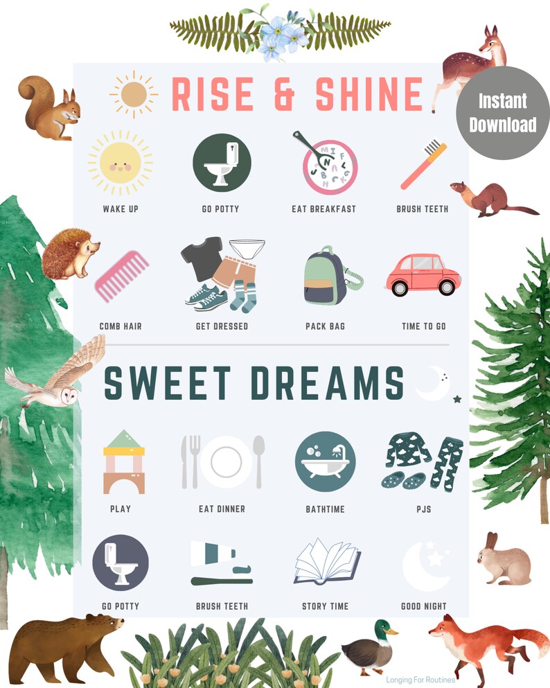 Woodland Printable Toddler Routine Chart for Kids Animals | Etsy
