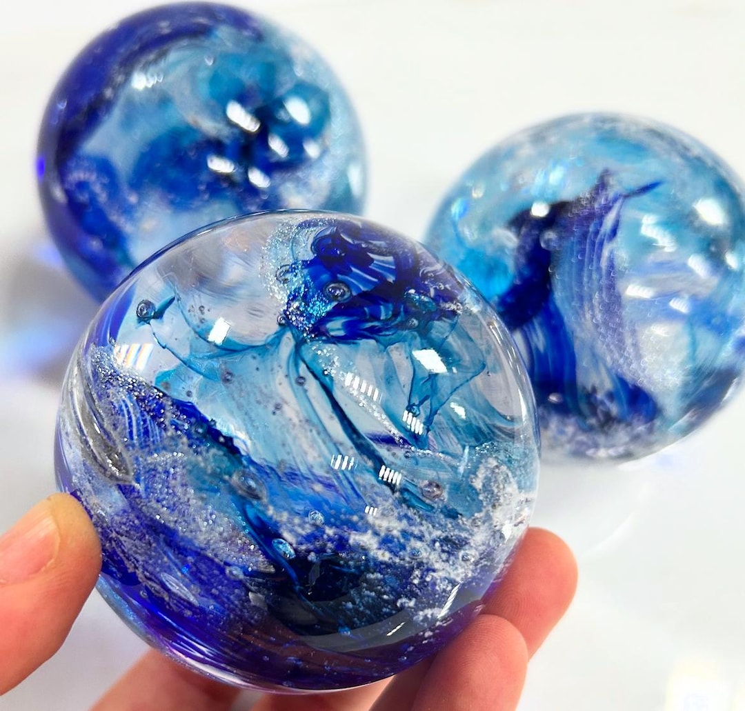 Memorial Glass, Ashes in Glass, Set of (3) Memorial Orbs, Ashes Glass ...