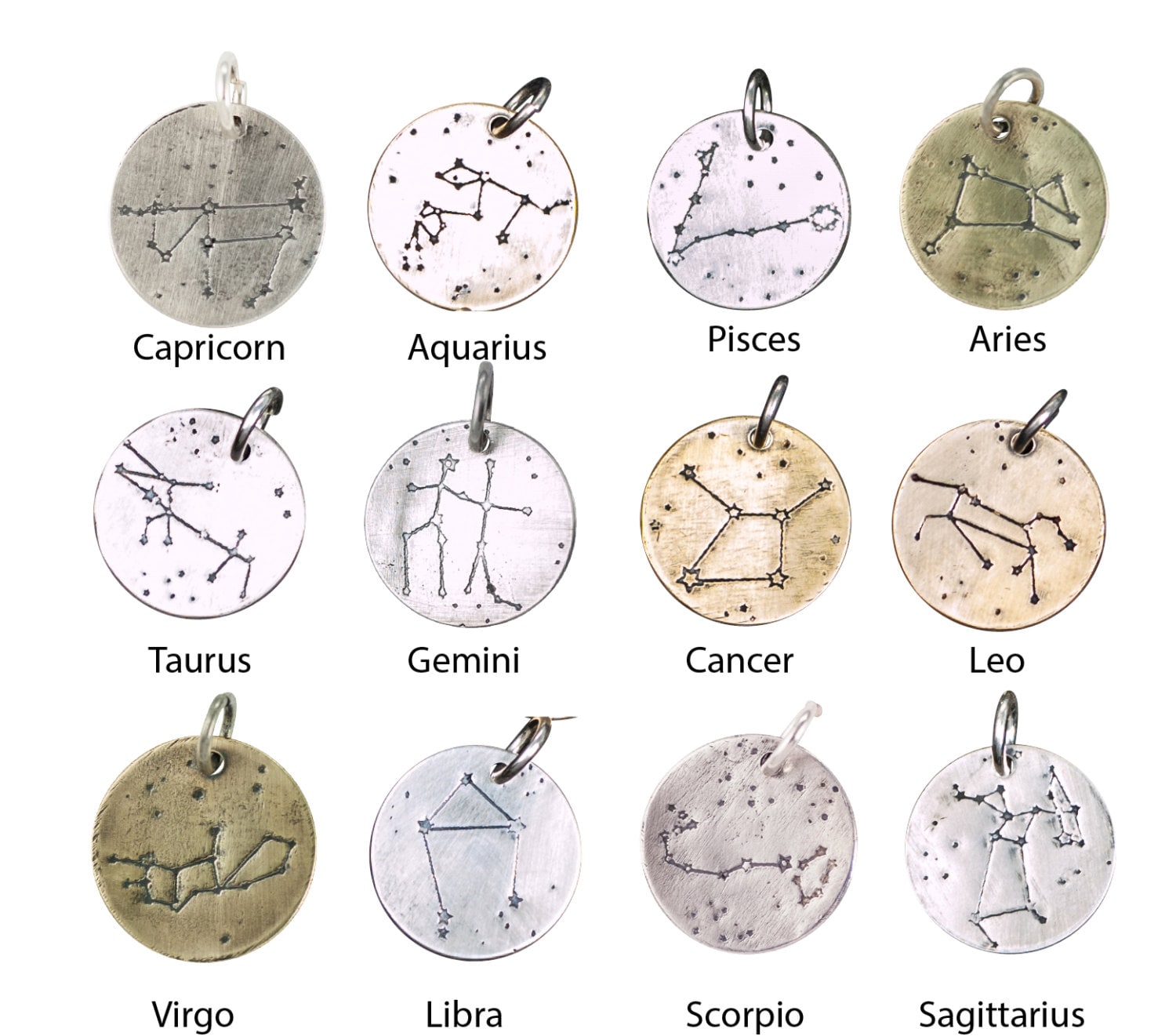 Zodiac Birth Sign Constellation Pendants Necklaces Aries Capricorn ...