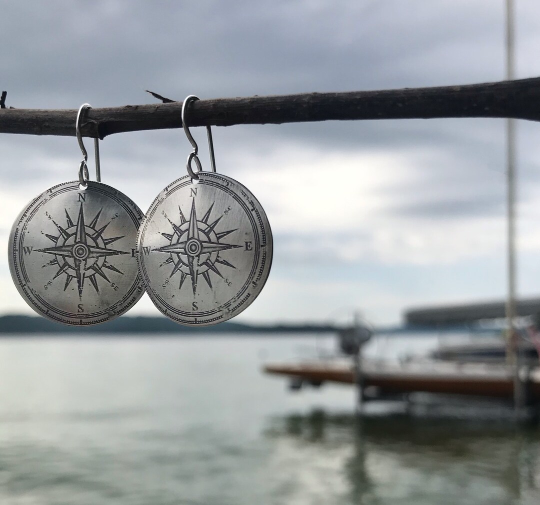 Compass Earrings, Nautical Earrings, Mariner's Compass, Rose Compass ...