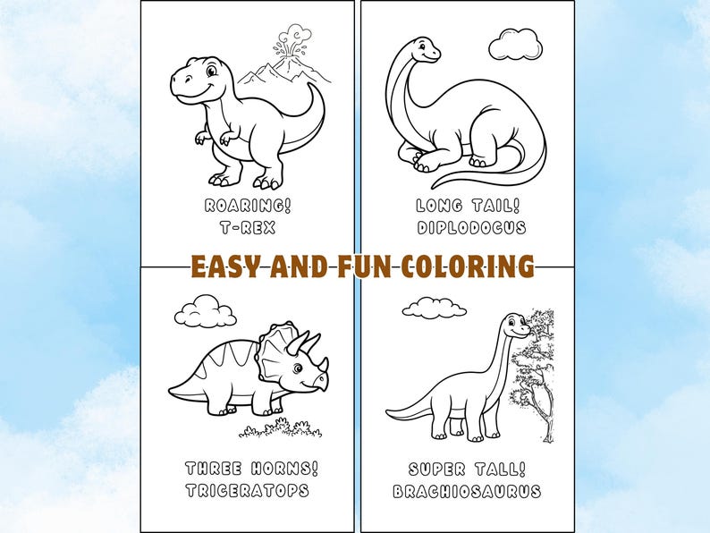 Dinosaur Coloring Pages for Toddlers Ages 2–5 | Printable PDF | Easy ...