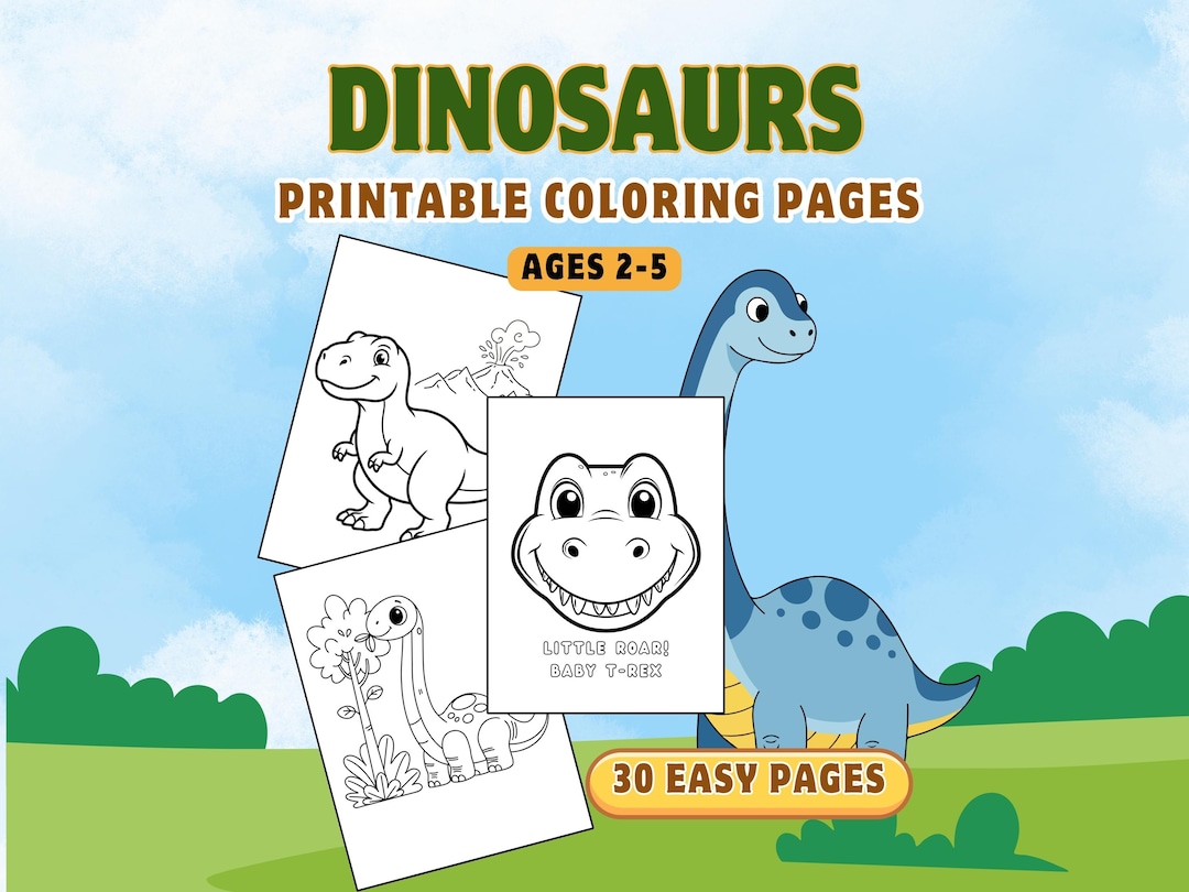 Dinosaur Coloring Pages for Toddlers Ages 2–5 | Printable PDF | Easy ...