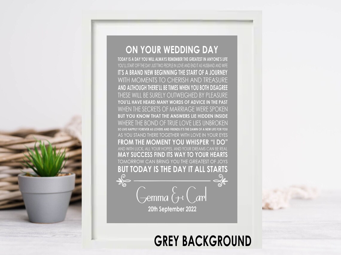 On Your Wedding Day Vows Poem Custom Reading Art Word - Etsy