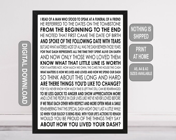 Live Your Dash (poem by Linda Ellis, Author of "the Dash") Downloadable ...