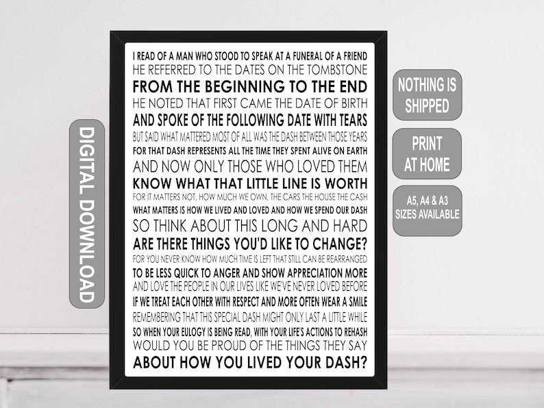 The Dash, Funeral Reading, Instant Digital Download Meditation ...