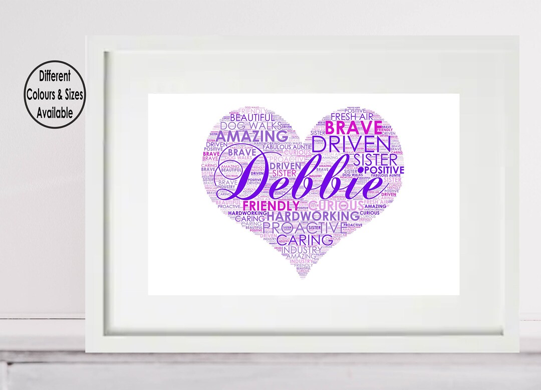 HEART Shape Word Art Cloud Personalised Mother's Day Gift Idea Present ...