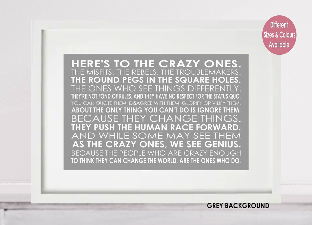 Here's to the Crazy Ones, the Misfits Steve Jobs Inspiring Gift Artwork ...