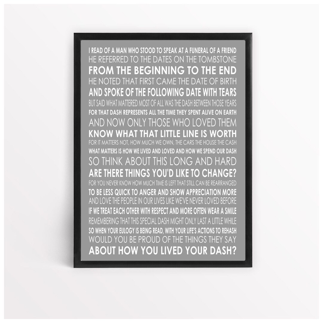 THE DASH LINDA Ellis Poem (unframed) Poster - Etsy UK