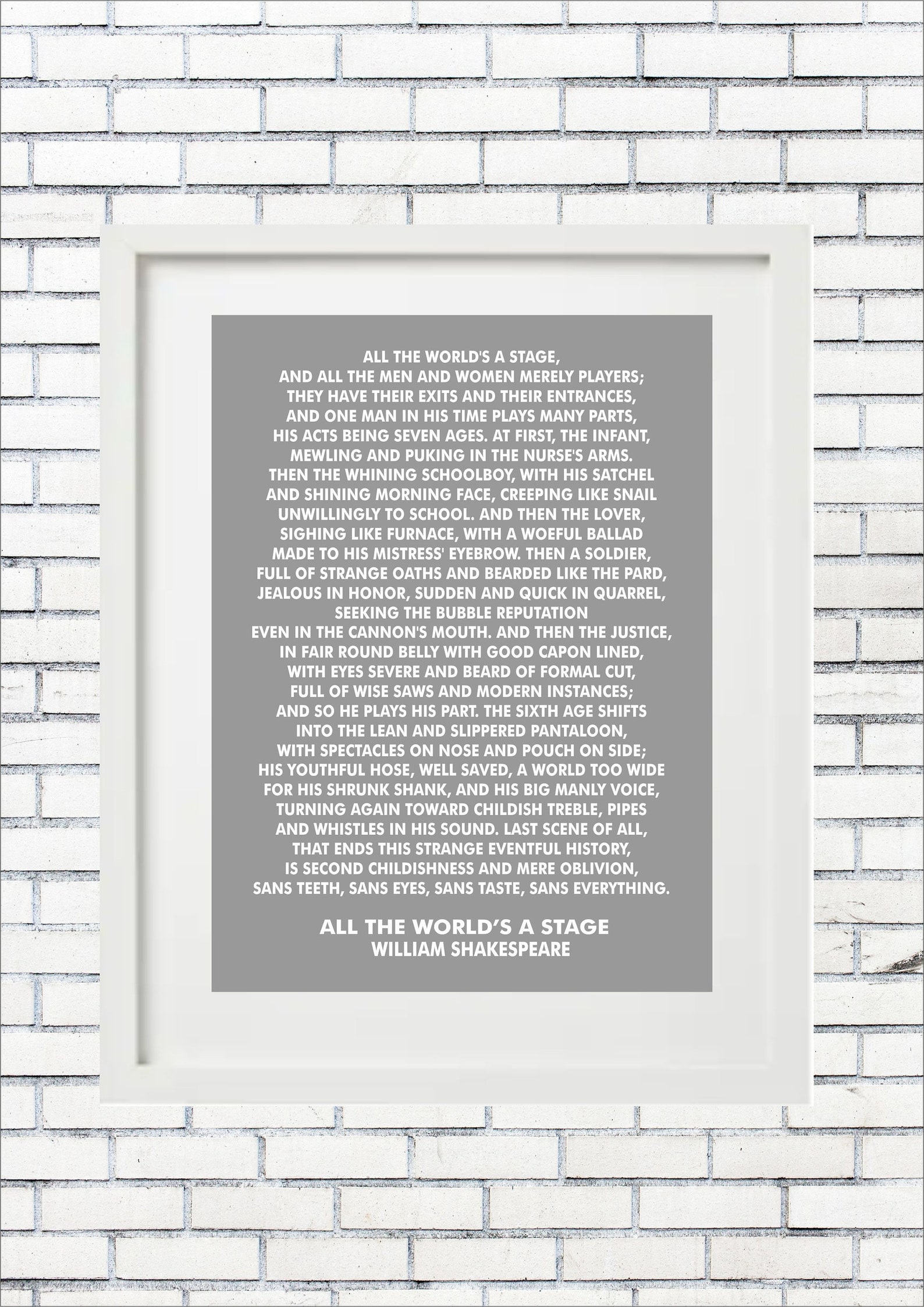 All The World's A Stage William Shakespeare Poetry Poem | Etsy