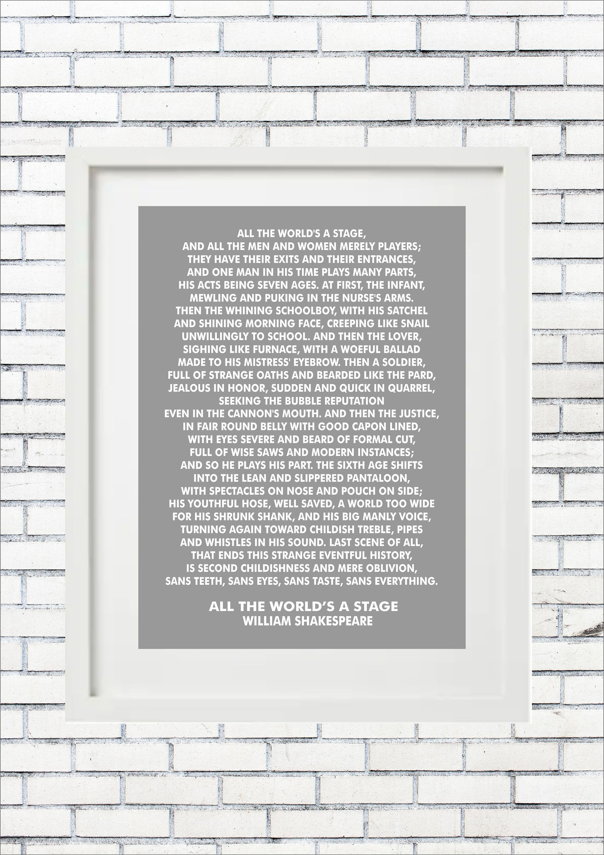 All The World's A Stage William Shakespeare Poetry Poem | Etsy