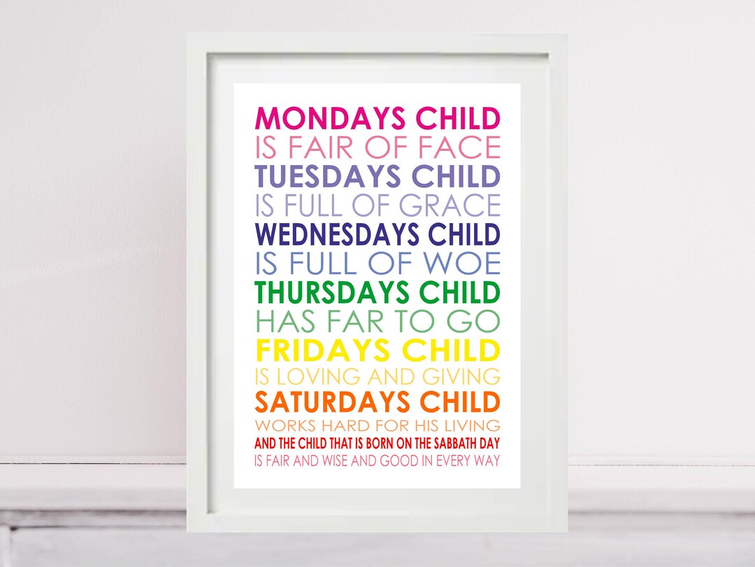 Mondays Child is Fair of Face Nursery Rhyme Poem Quote Baby Shower ...