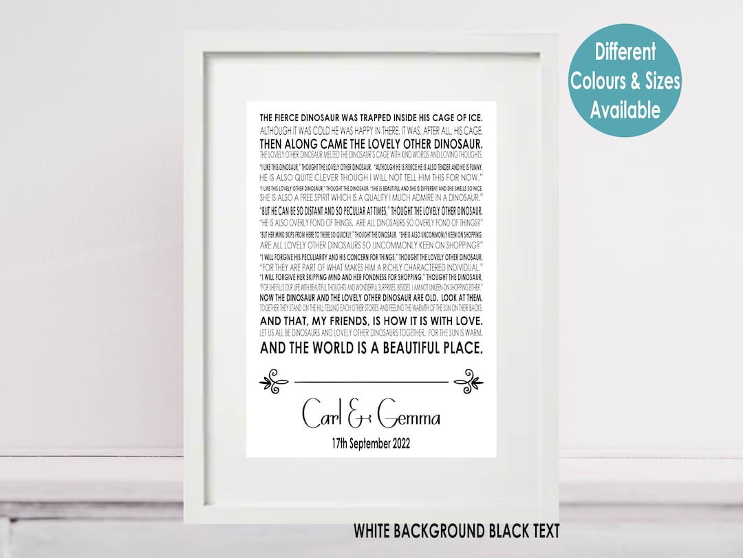 Dinosaur Wedding Reading Print, A Lovely Love Story Edward Monkton ...