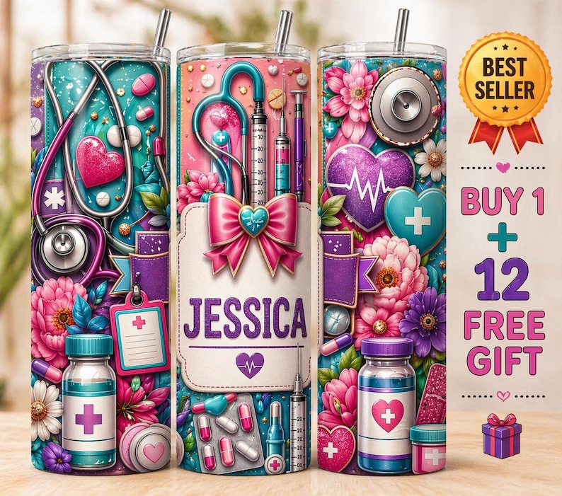 Personalized Nurse Tumbler Wrap, Custom Name 20oz Skinny Sublimation ...