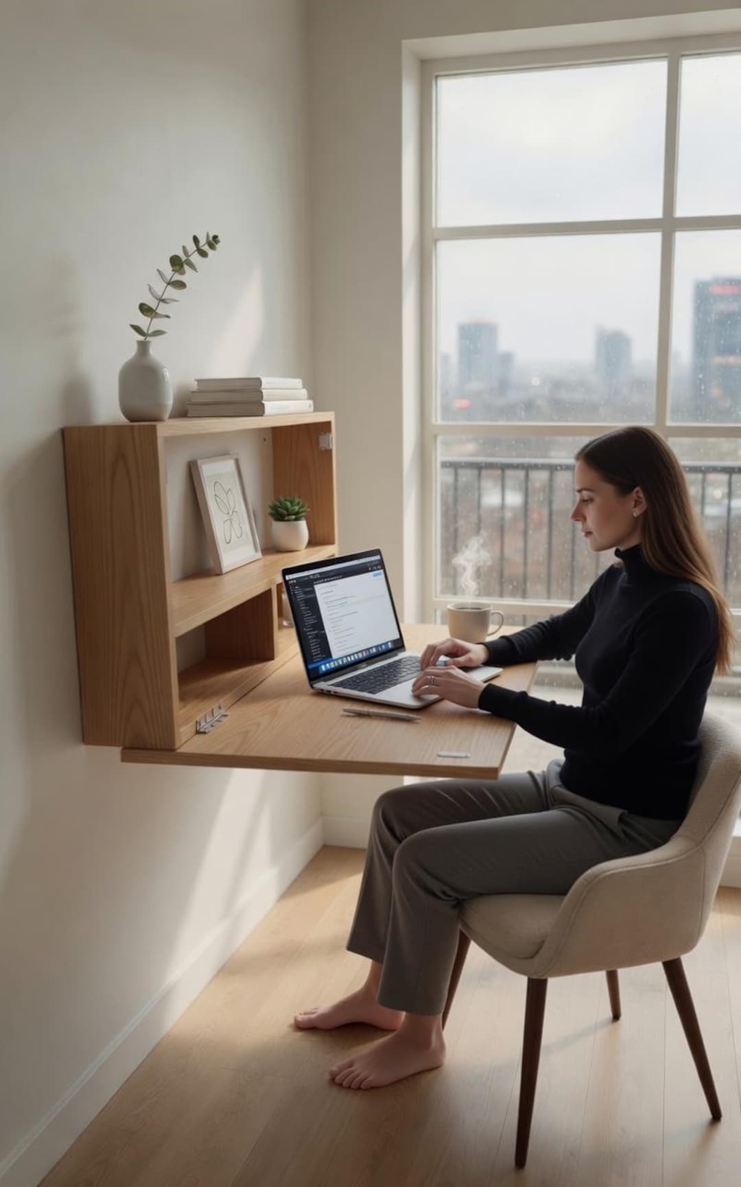 Wall Mounted Folding Desk With Shelves – Space Saving Fold Down Table ...