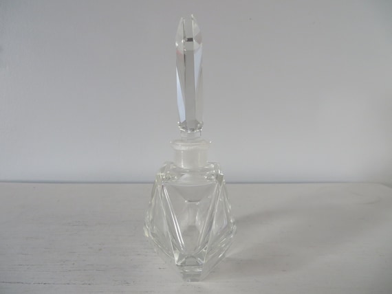 Vintage Clear Crystal Glass Geometric Perfume Bottle - Gem
