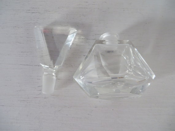 Vintage Clear Crystal Glass Geometric Perfume Bottle - Gem