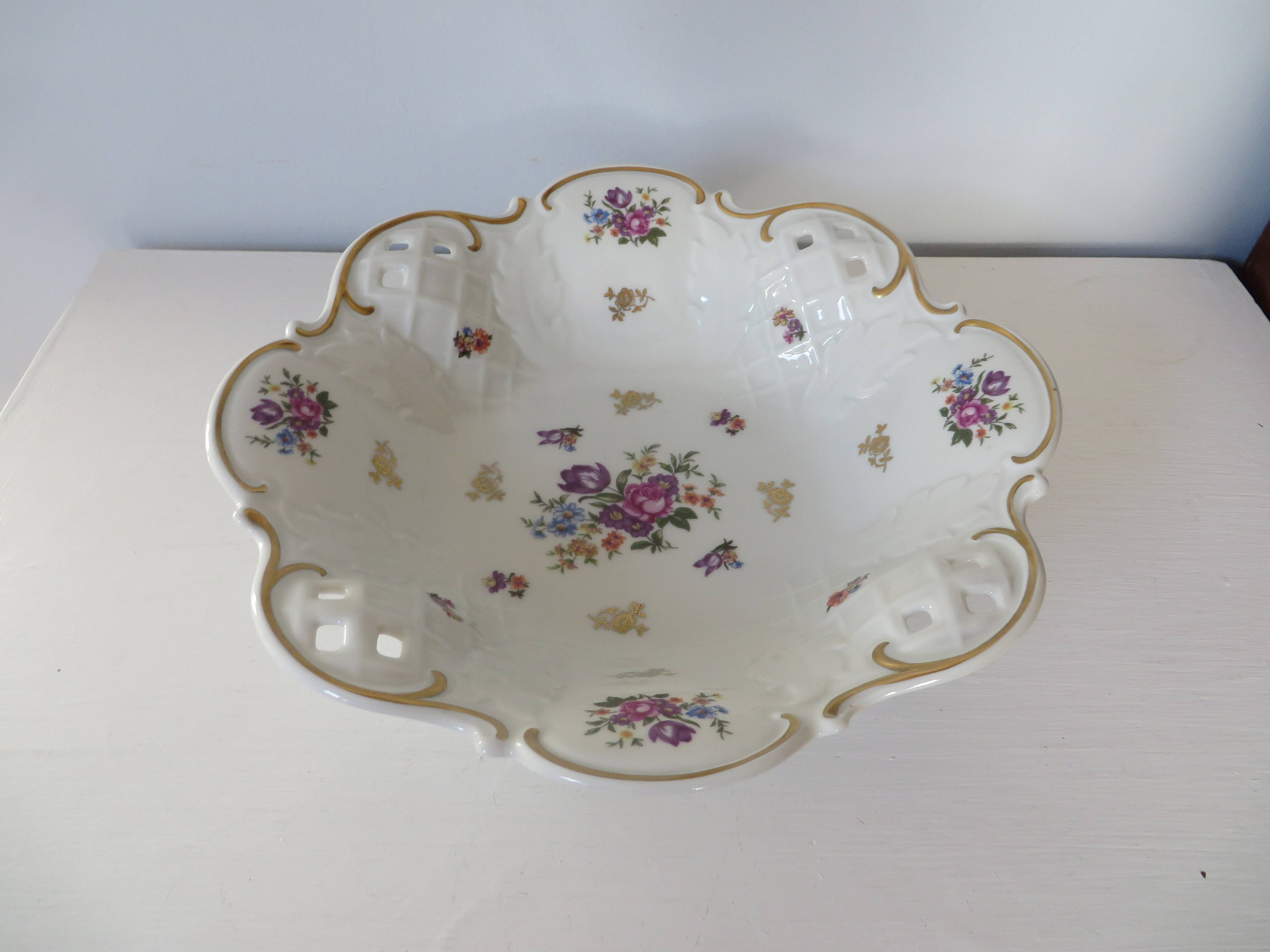 Vintage Reichenbach Porcelain Serving Bowl Pierced Lattice | Etsy