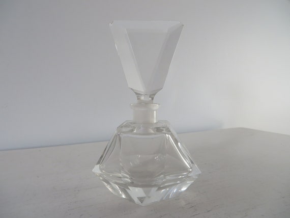 Vintage Clear Crystal Glass Geometric Perfume Bottle - Gem