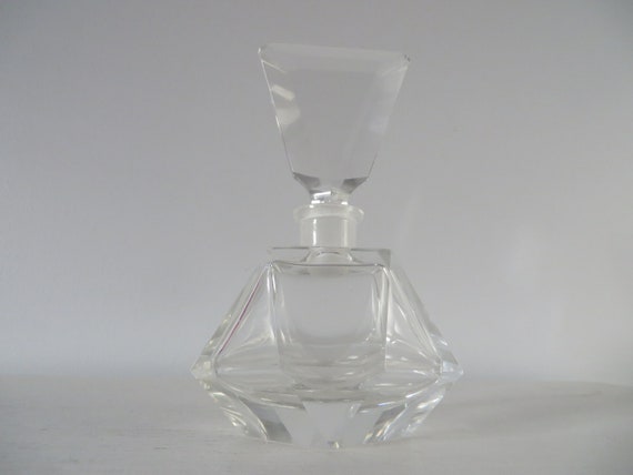 Vintage Clear Crystal Glass Geometric Perfume Bottle - Gem