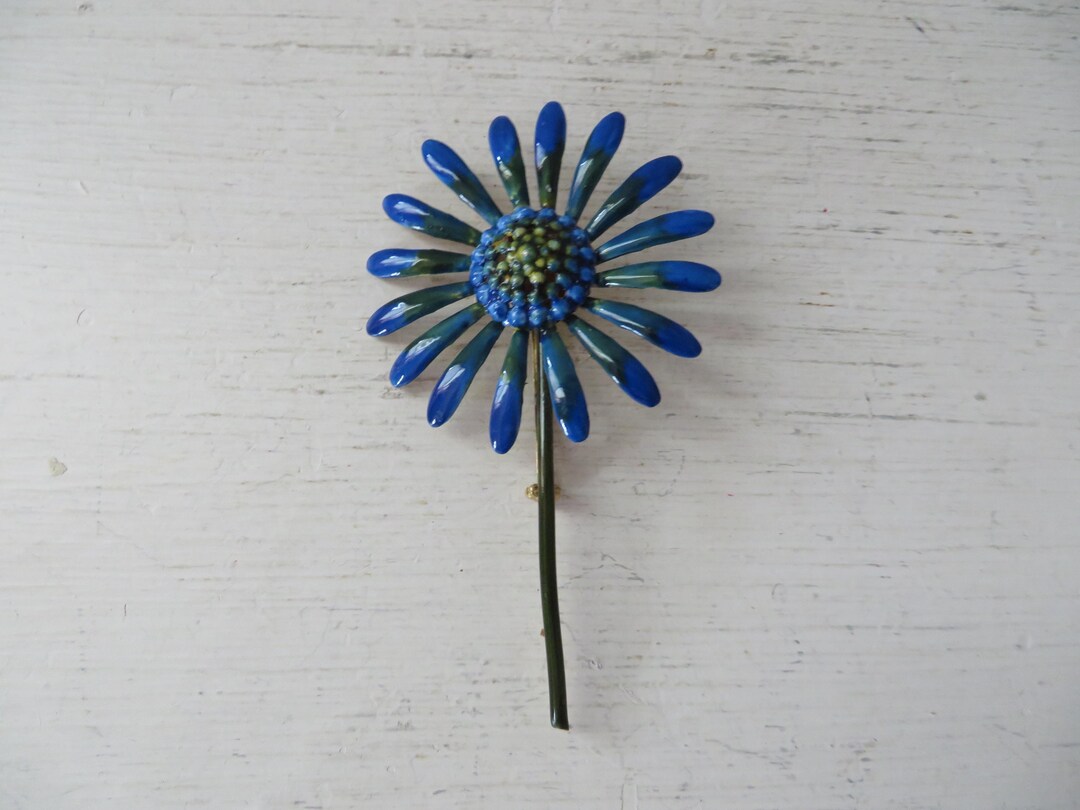 Vintage Enamel Blue Cornflower Pin - Blue Daisy Brooch - 1960s Original ...
