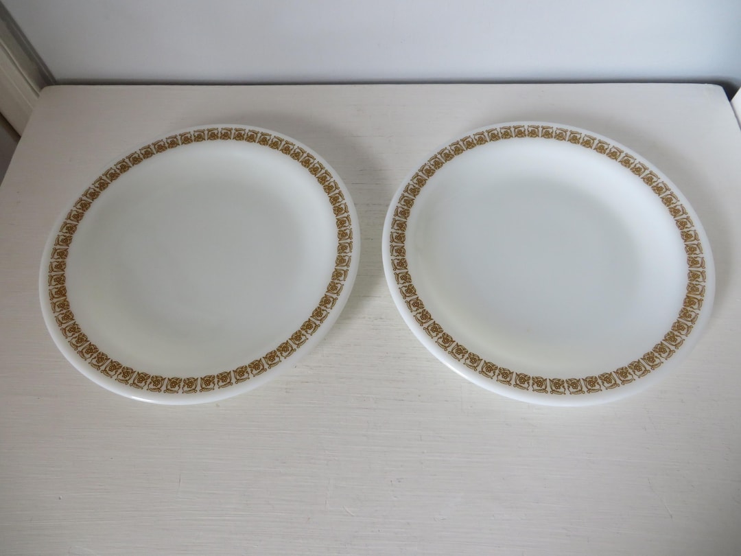 Vintage Pyrex Milk Glass Dinner Plates - Tiburon Pattern - Set of Two ...