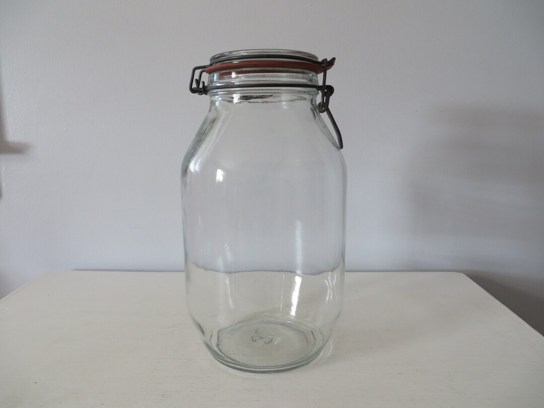 Vintage 3L Large Glass Storage Container Oversized Glass Bail Jar ...