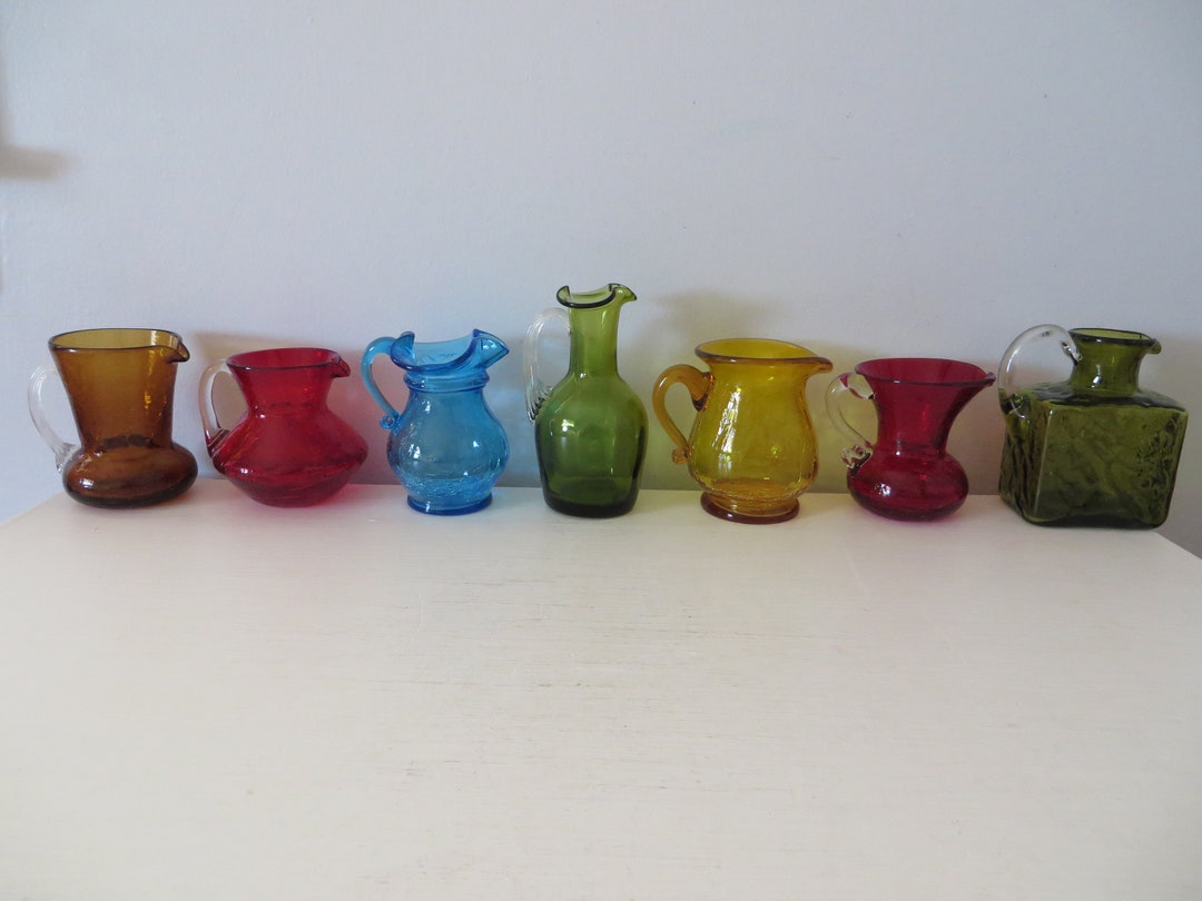 Vintage Small Colored Glass Pitchers - Blown Glass Creamer - Choose ...