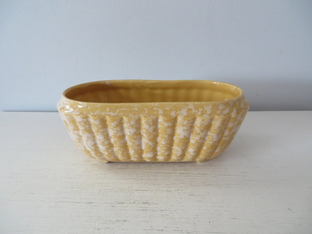 Vintage Ceramic Planter - 1960's Pottery - Speckled Yellow - Oval ...
