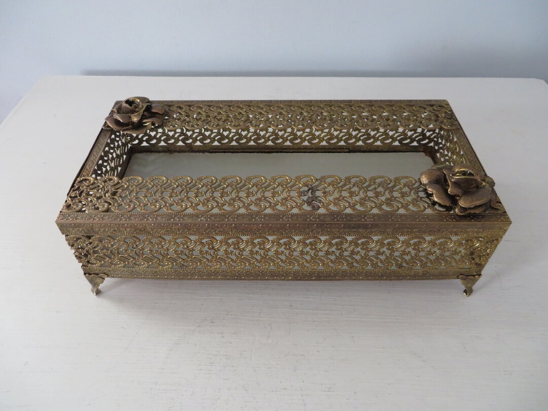Vintage Gold Tone Filigree Rectangular Tissue Box - Etsy