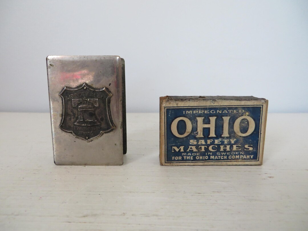 Antique Liberty Bell Matchbox Case With OHIO Safety Matches Empty ...