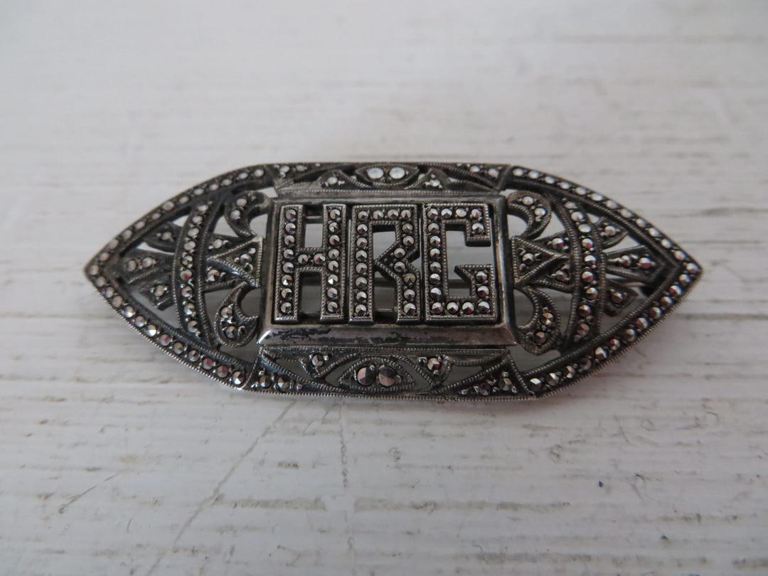 Antique Art Deco Marcasite Monogram Pin - HRG Initials - Sterling ...