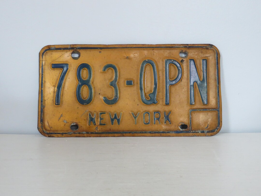 Vintage 1970s New York License Plate - 783QPN - Dark Yellow and Blue ...