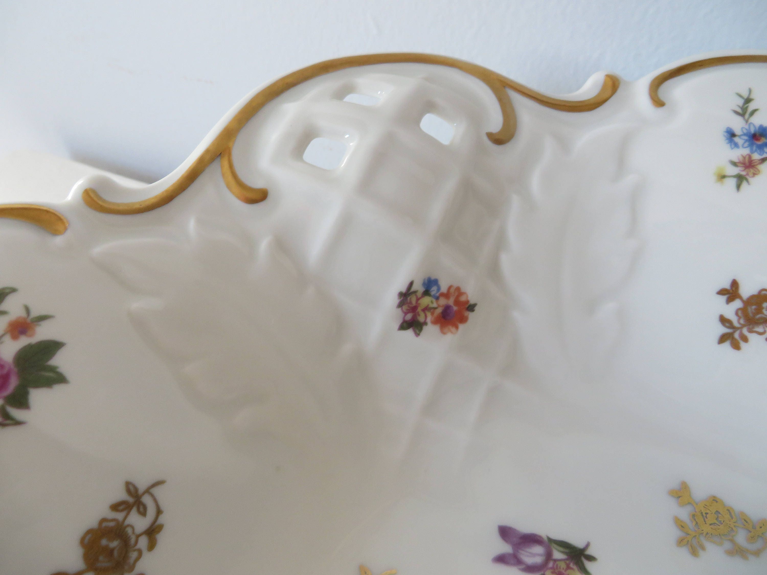 Vintage Reichenbach Porcelain Serving Bowl Pierced Lattice | Etsy