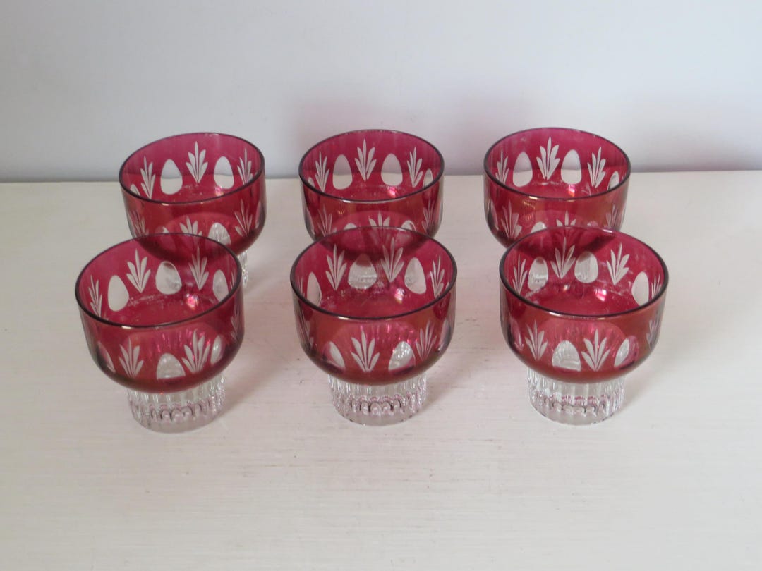 Vintage Ruby Red Cut Glass 6 Oz Drinking Glasses - Set of Six - Made in ...