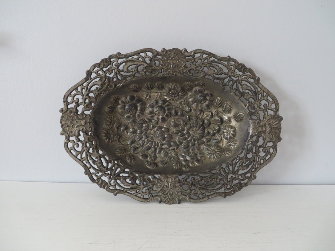 Vintage Japanese Repousse Oval Tray - Etsy