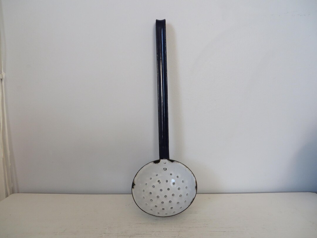 Vintage Blue and White Enamelware Slotted Ladle - Etsy