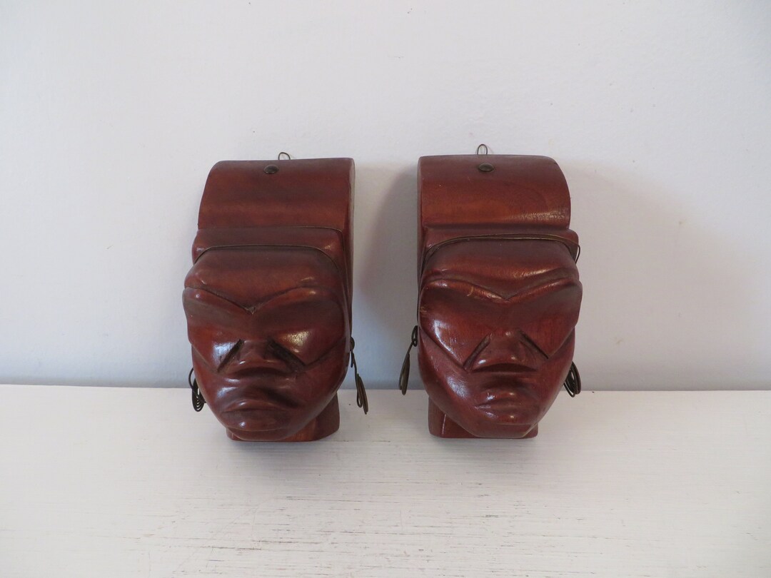 Vintage Fritz Mevs Solid Mahogany Facial Wood Carvings - Tribal ...