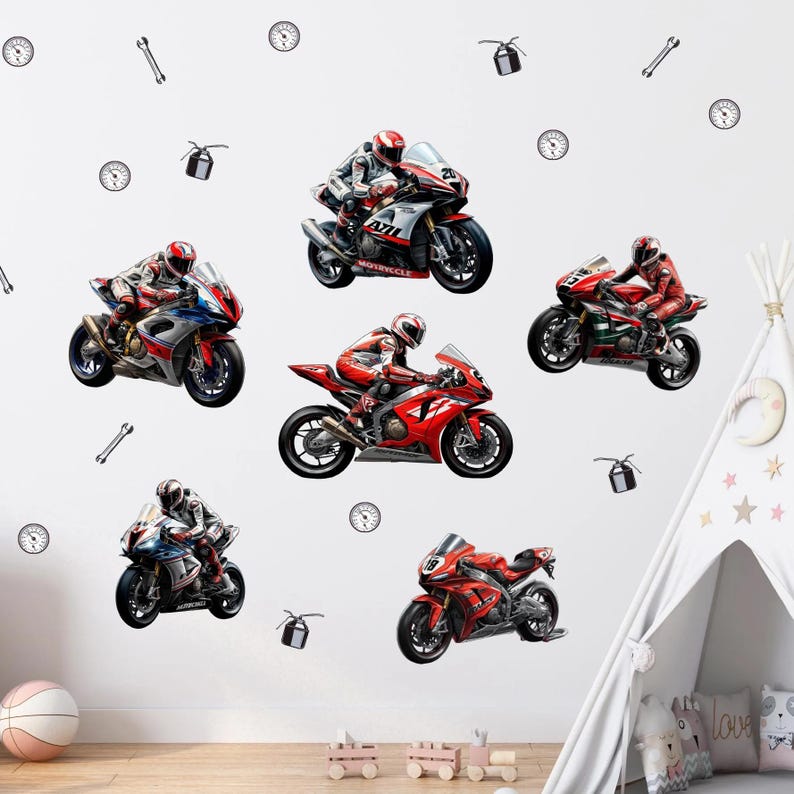 Sport Bike Wall Decals Motorcycle Stickers Boys Room Racing Decor ...