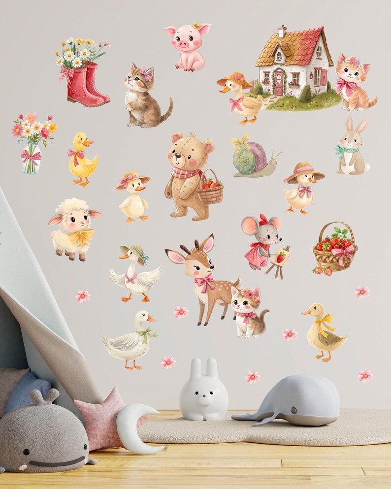 Farm Animal Wall Decals Peel and Stick Cottage Farm Wall Stickers Duck ...
