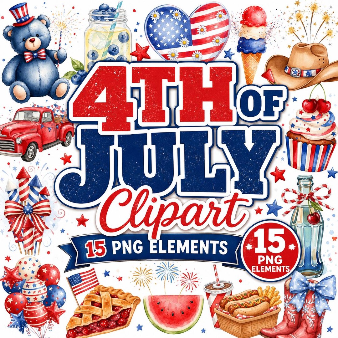 4th of July Watercolor Clipart Bundle | Patriotic USA Summer Graphics ...